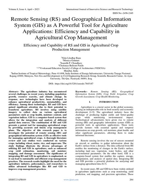 Remote Sensing Rs And Geographical Information System Gis As A