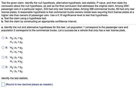 solved test the given claim identify the null hypothesis