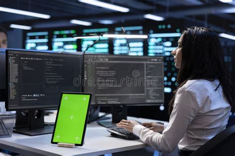 Admins Doing Maintenance On Rigs In Servers Room Using Chroma Key