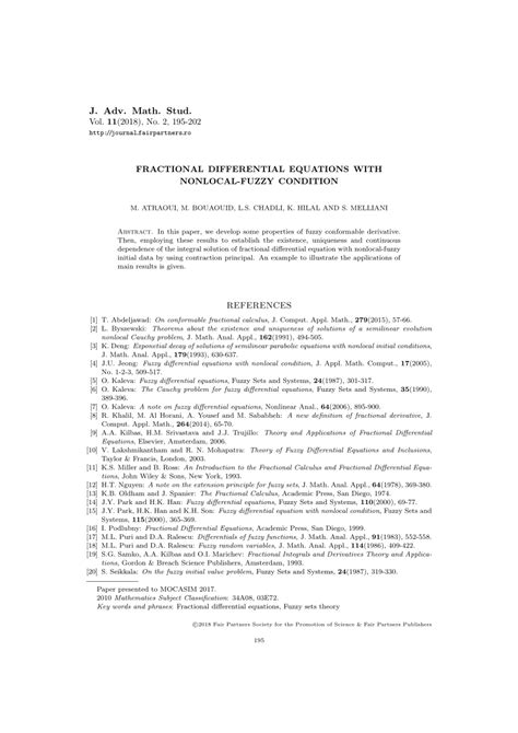 Pdf Fractional Differential Equations With Nonlocal Fuzzy Condition