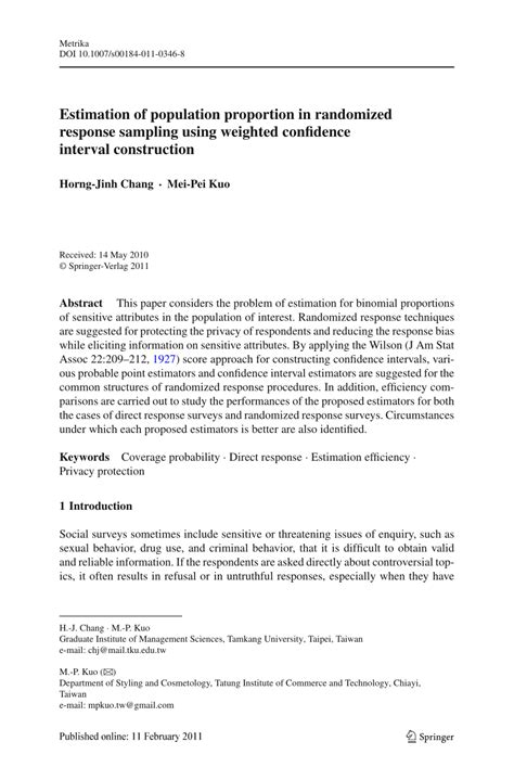 Pdf Estimation Of Population Proportion In Randomized Response Sampling Using Weighted
