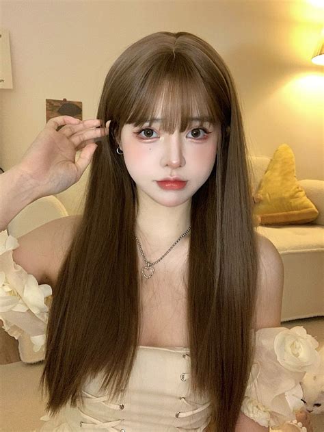 Long Straight Synthetic Wig With Bangs Straight Bangs Hairstyles