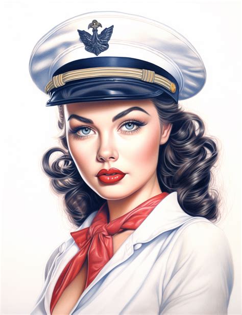 40 Sailor Pin Up Girls Grayscale Coloring Pages Printable For Adults