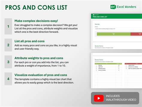 Pros And Cons List Excel Template Decision Making Tool Digital