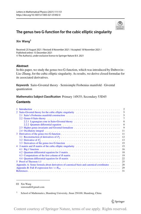 The Genus Two G Function For The Cubic Elliptic Singularity Request Pdf