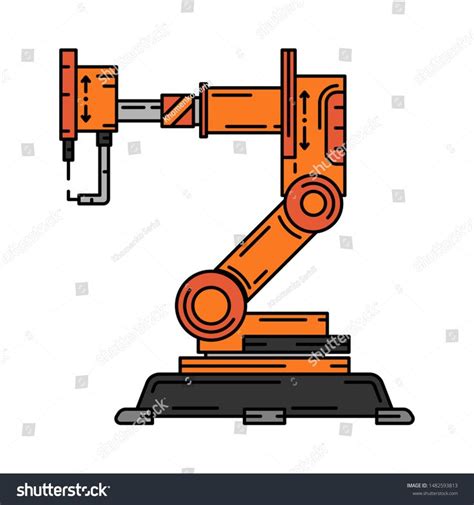 Line Flat Color Vector Icon Factory Conveyor Robot Arm System Automatic Industry Assembly