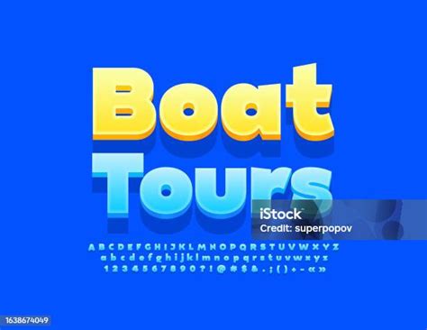 벡터 여행 광고 보트 투어 파란색 3d 알파벳 문자 숫자 및 기호 세트 강에 대한 스톡 벡터 아트 및 기타 이미지 강 관광 관광객 Istock