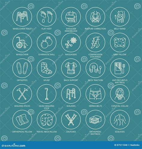 Orthopedic Trauma Rehabilitation Line Icons Crutches Orthopedics