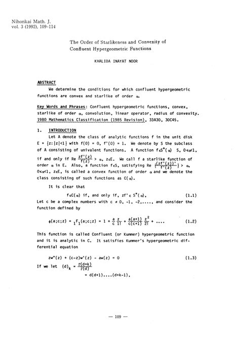Pdf The Order Of Starlikeness And Convexity Of Confluent Hypergeometric Functions