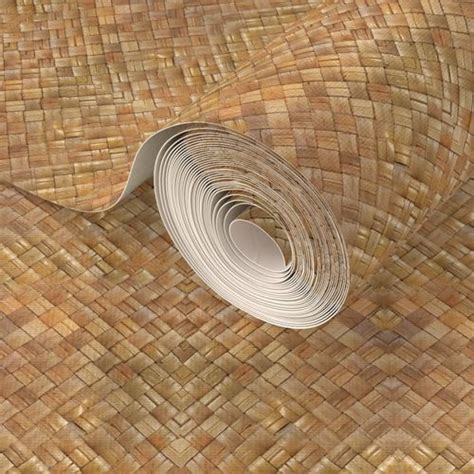 Small Pattern Lauhala Weave Dark Honey Wallpaper Spoonflower
