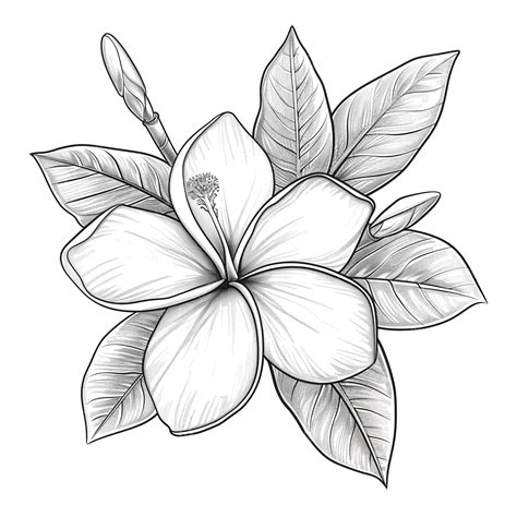 Plumeria Flower Line Art Sketch With Outline Stroke Of Doodle Coloring