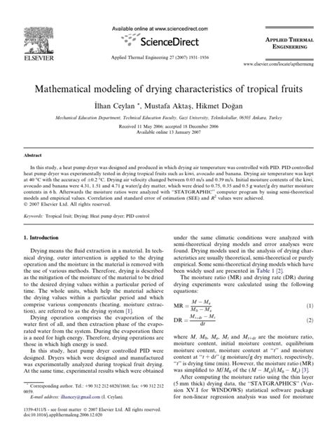 mathematical modeling of drying characteristics of tropical fruits