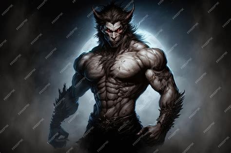 Ilustración De Guerrero Hombre Lobo En La Noche Estilo Manga Anime Ia