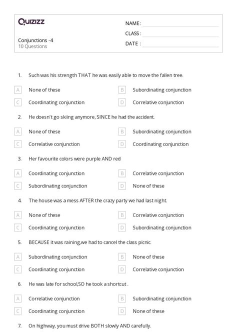 50 Coordinating Conjunctions Worksheets For 1st Year On Quizizz Free