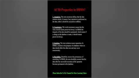 Acid Properties In Dbms Shorts Youtubeshorts Javainterviewquestionsandanswers Java Youtube