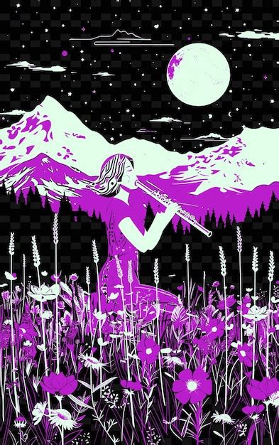 Premium Psd A Woman Playing A Flute In The Grass With Mountains In