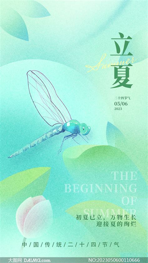 绿色蜻蜓主题立夏节气移动端海报psd素材大图网图片素材