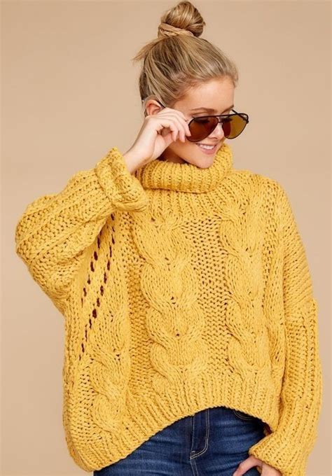 2020 Bayan Örgü Kazak Modelleri Genel Yellow Knit Sweater Knit Fashion Yellow Knit