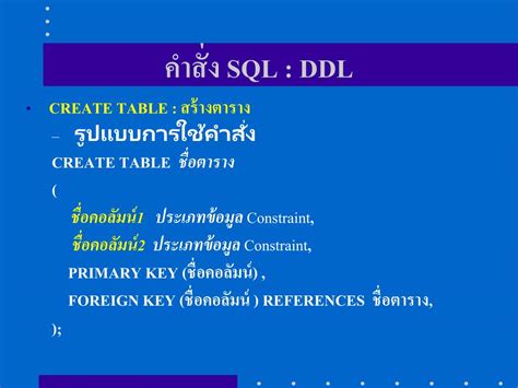 PPT SQL Structure Query Language Part 1 ภาษามาตรฐานสำหรบนยาม