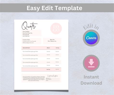 Price Quotation Template Canva Template A4 Quote Template Price