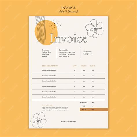Free Psd Arts And Handcraft Invoice Template