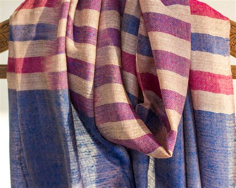 Pashmina Wool Scarf Colourful Ikkat Stripes Kopái Paar Indian