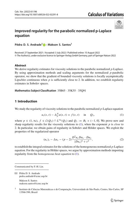 Pdf Improved Regularity For The Parabolic Normalized P Laplace Equation
