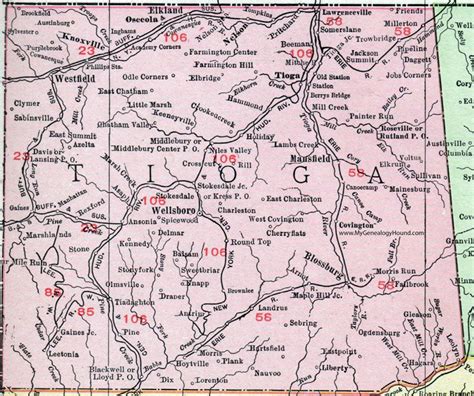 1911 Tioga County Pennsylvania Map Wellsboro Mansfield Knoxville