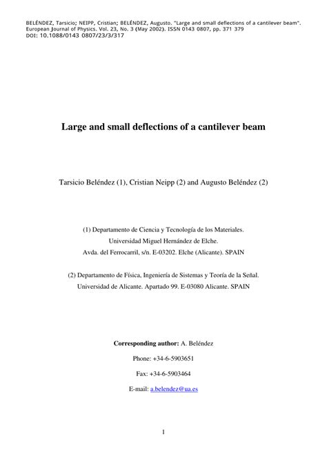 Pdf Large And Small Deflections Of A Cantilever Beam
