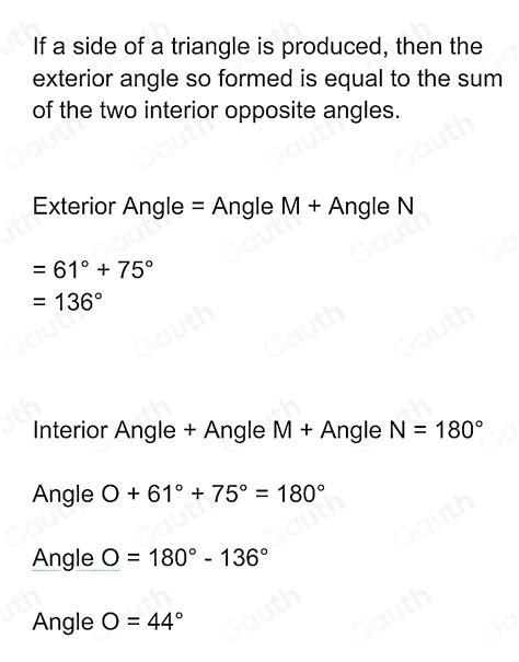 Solved Find The Measures Of The Unknown Interior Angle And The Marked Exterior Angle In The