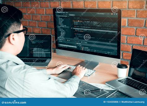 Asian Man Working Code Program Developer Computer Web Development