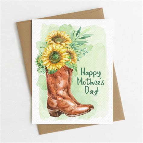 Happy Mothers Day Card Cowgirl Mothers Day Western Sunflowers