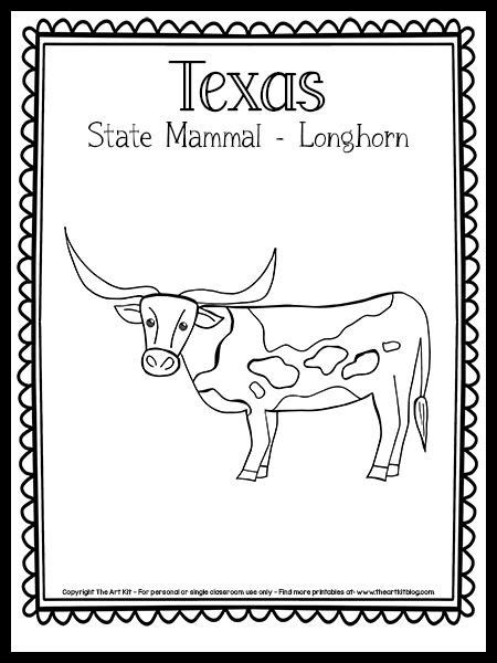 Texas Coloring Page State Mammal The Longhorn Free Printable Diy
