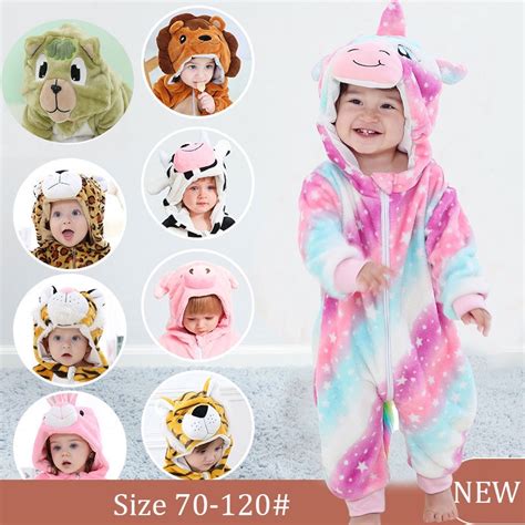 Baju ชุดจั๊มสูทรอมเปอร์ วันพีช ผ้าสักหลาด ลายการ์ตูนยูนิคอร์น วัว เสือ กระต่าย เครื่องแต่งกาย