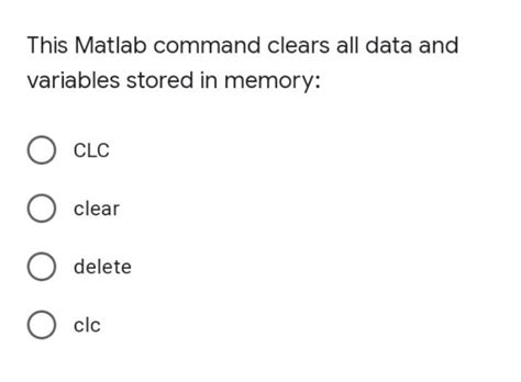 answered this matlab command clears all data and… bartleby