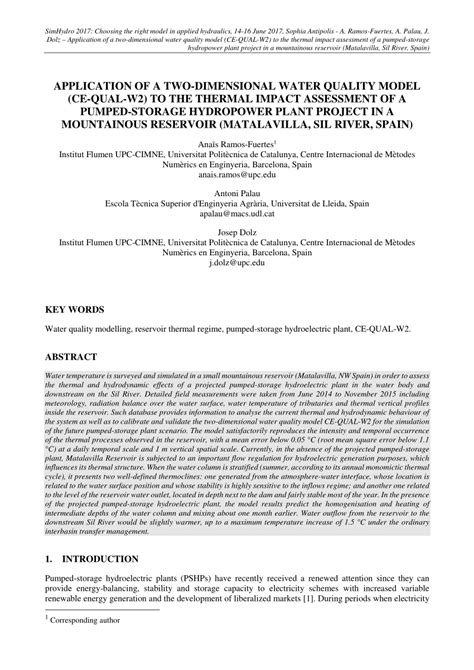 Pdf Application Of A Two Dimensional Water Quality Model Ce Qual W2 To The Thermal Impact