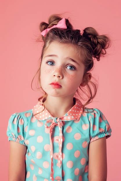 Premium Photo Portrait Of A Cute Emotional Little Pinup Girl Over Pi