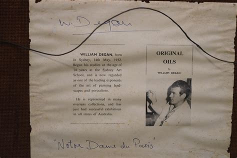 Lot William Degan 1932 2017 Oil On Board ‘notre Dame Signed L R William Degan 44cm X37cm