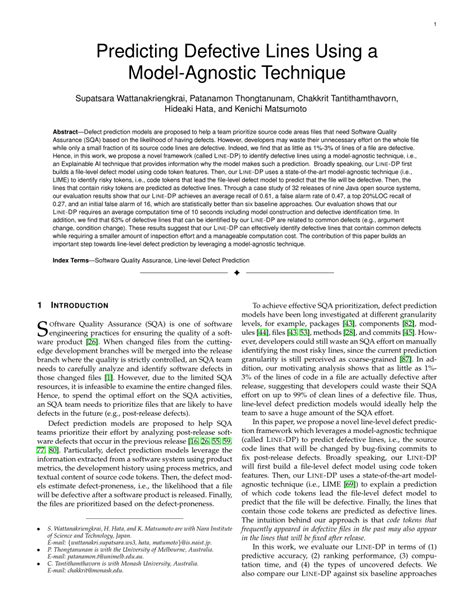 Pdf Predicting Defective Lines Using A Model Agnostic Technique
