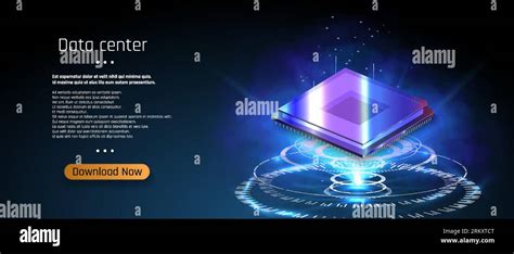 Futuristic Microchip Processor With Lights On The Blue Background Quantum Computer Computer