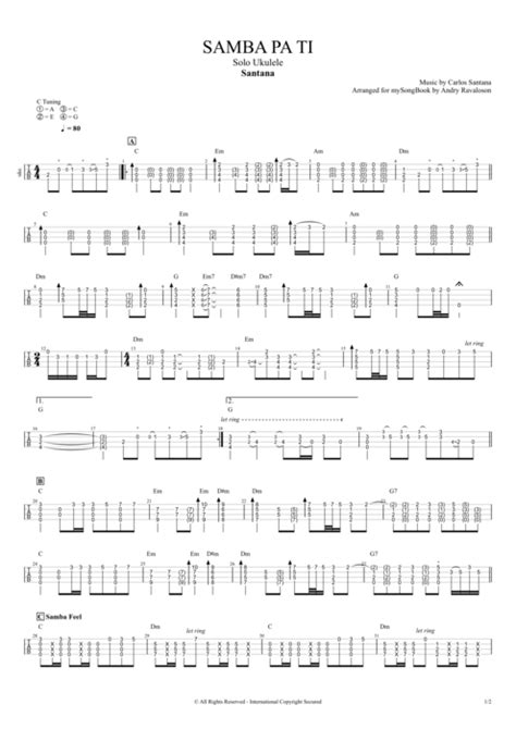 Tablature Samba Pa Ti De Santana Guitar Pro Solo Ukulele Mysongbook
