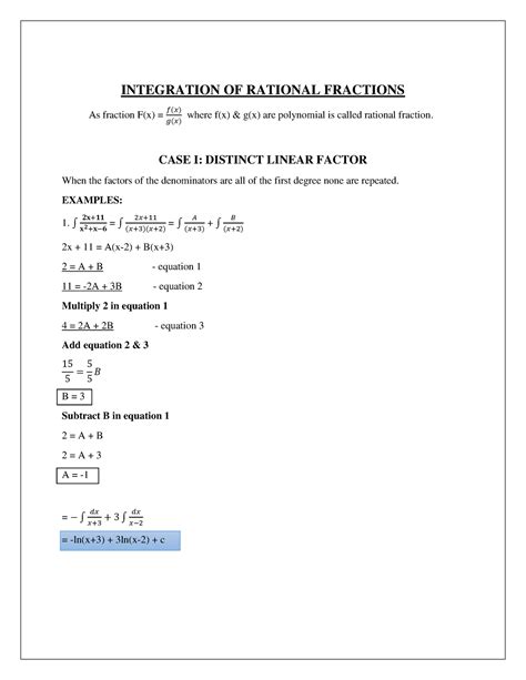 Integration Of A Rational Fraction Integration Of Rational Fractions