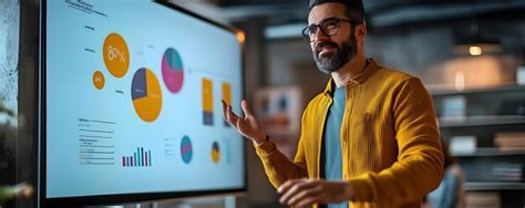 Business Growth Analysis Man Presenting Marketing Data On Interactive Whiteboard Premium Ai