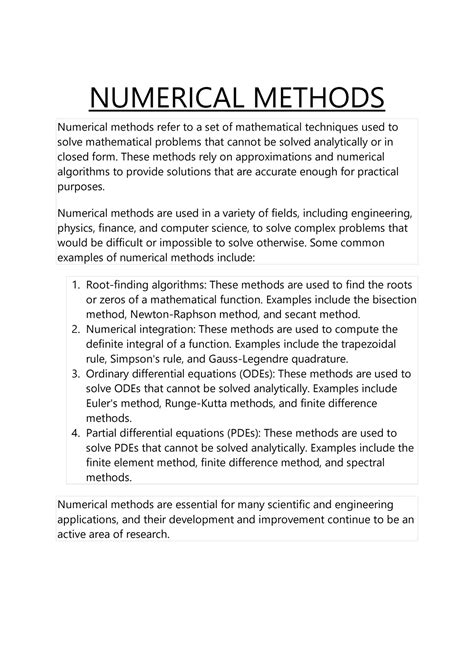 Numerical Methods NUMERICAL METHODS Numerical Methods Refer To A Set Of Mathematical