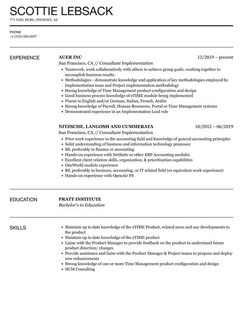 Consultant Implementation Resume Samples Velvet Jobs