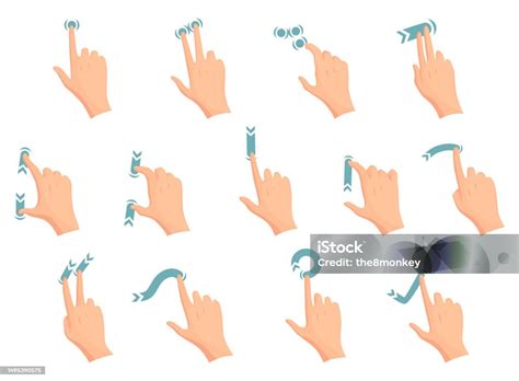 터치 스크린 손 제스처 손가락의 움직임이 있는 플랫 컬러 아이콘 시리즈는 벡터 그림을 분리합니다 손 터치스크린 제스처 스와이프 또는 슬라이드 터치와 같은 벡터 손에 대한
