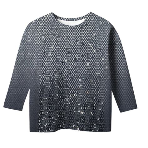 Girls 34 Sleeve Shirts Casual Crew Neck Loose Tops With Sequins Print