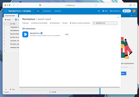 Image Generation With Airtable Extension Renderform