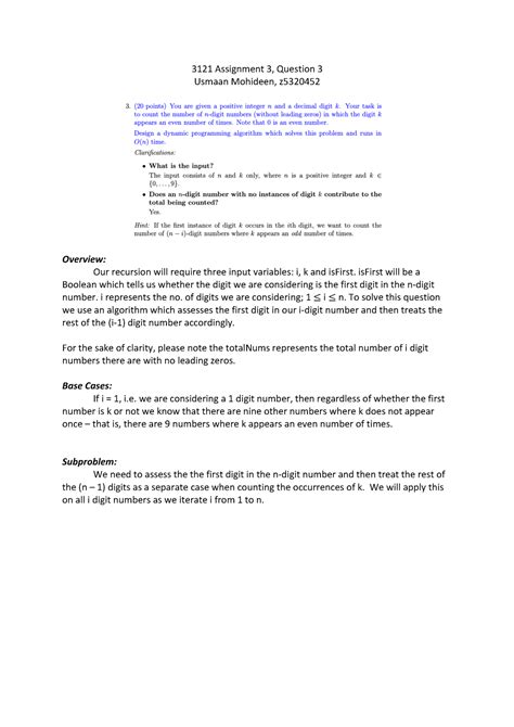 3121 Assignment 3 Q3 3121 Assignment 3 Question 3 Usmaan Mohideen Z