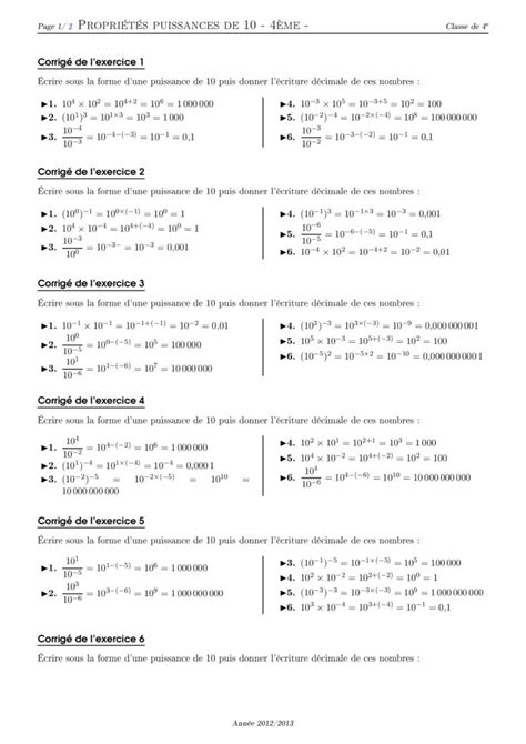 Calcul De Puissance 4Ème Exercice Puissance 4Ème Avec Corrigé Yqzf